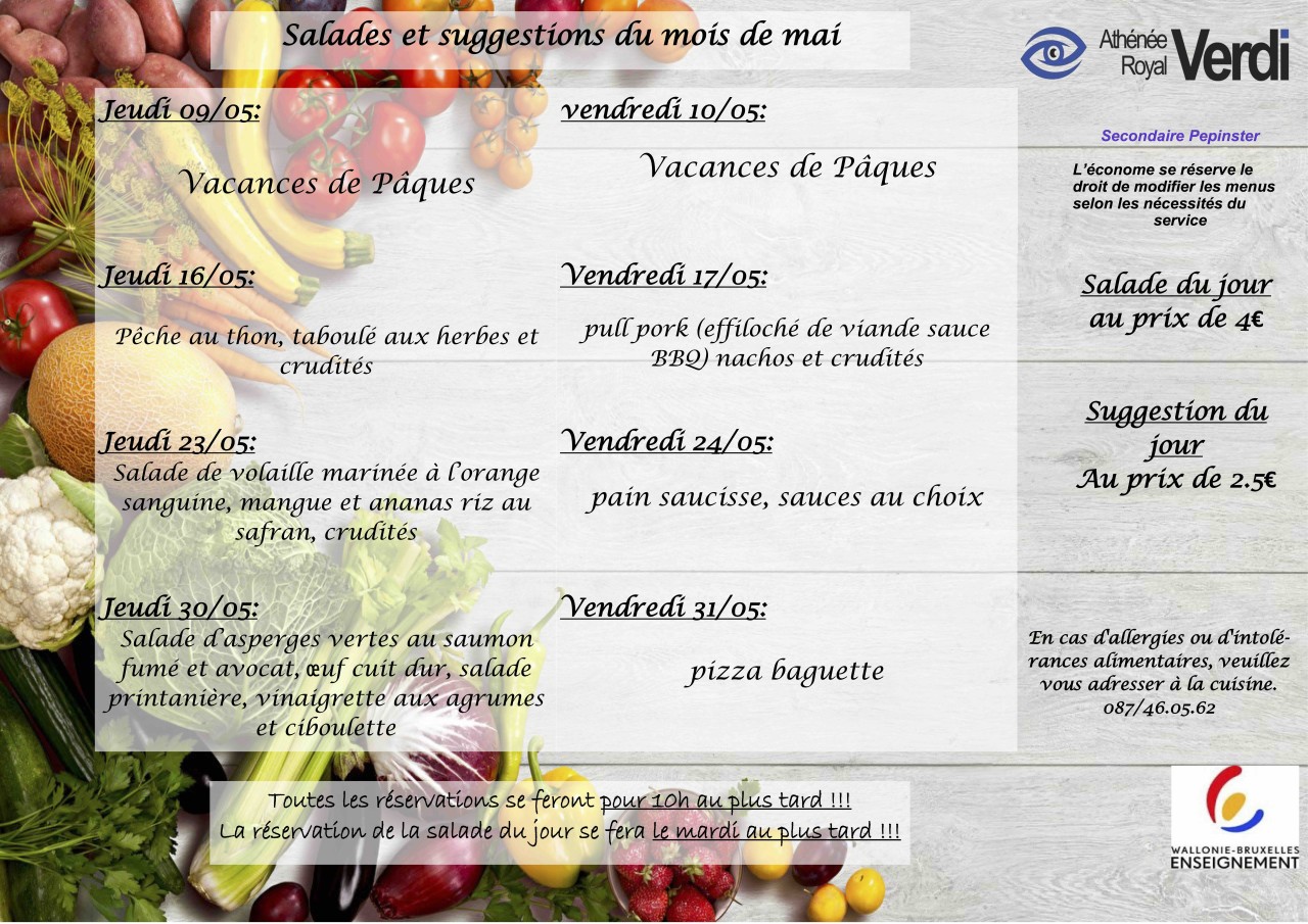 Menu du mois de mai 2024 primaires - News